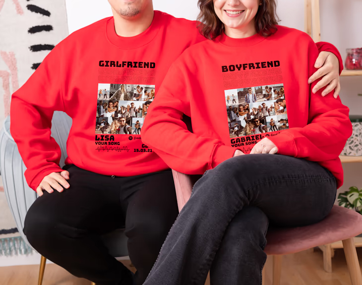 Pack de sudaderas rojas personalizadas "Pareja póster" - Regalo Original