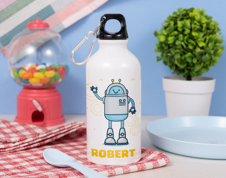 Customised aluminium water bottle "Robot" - Made in Gift