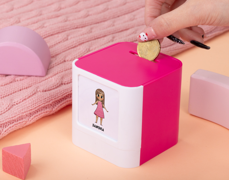 Pink square money box "Anime Family" - Made in Gift