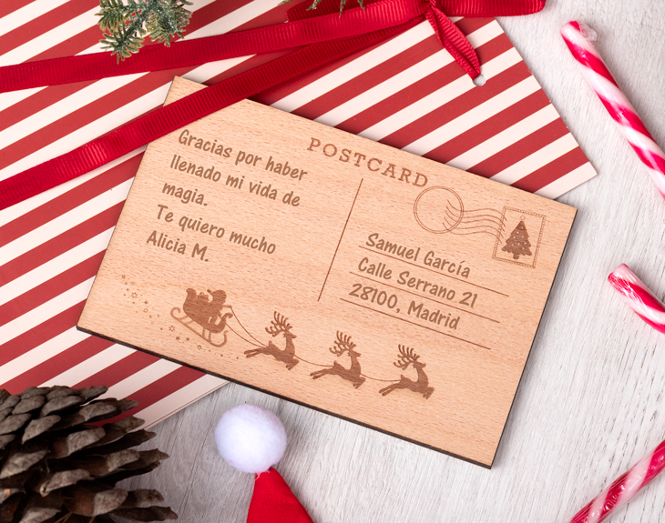 Postal de madera de navidad grabada