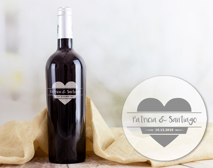 Botella de vino con corazón grabado- Regalo Original