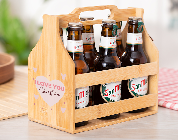 Wooden beer box "I love you" with name - Made In Gift