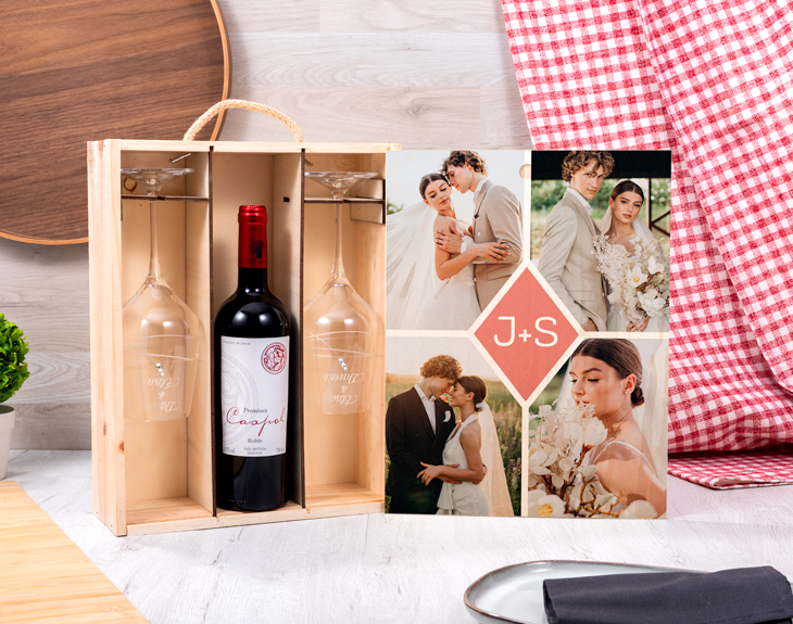 Caja con vino y copas de bohemia Swarovski® "Rombo collage" - Regalo ...