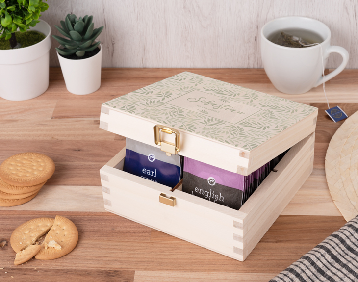 Caja de Madera para Té Círculo Floral - Regalo Original