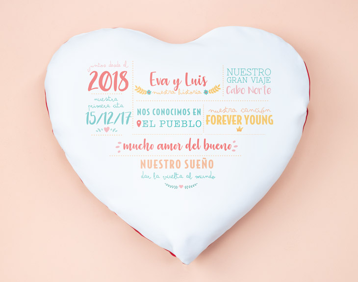 Cojín corazón "Nuestra historia" - Regalo Original