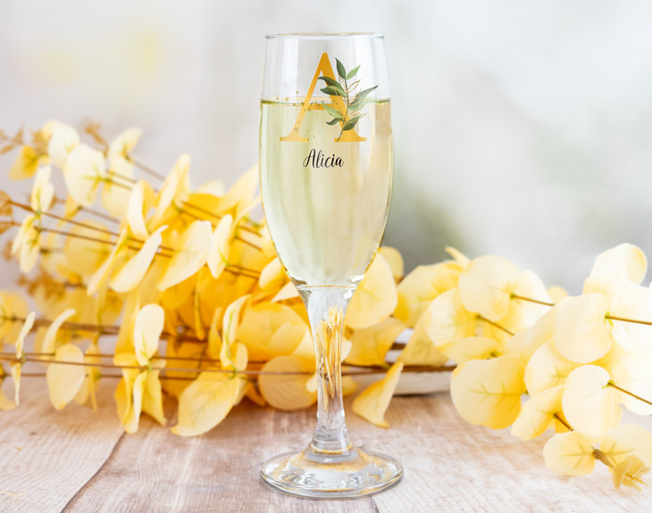 Printed champagne glass "Botanical letters" - Made in Gift