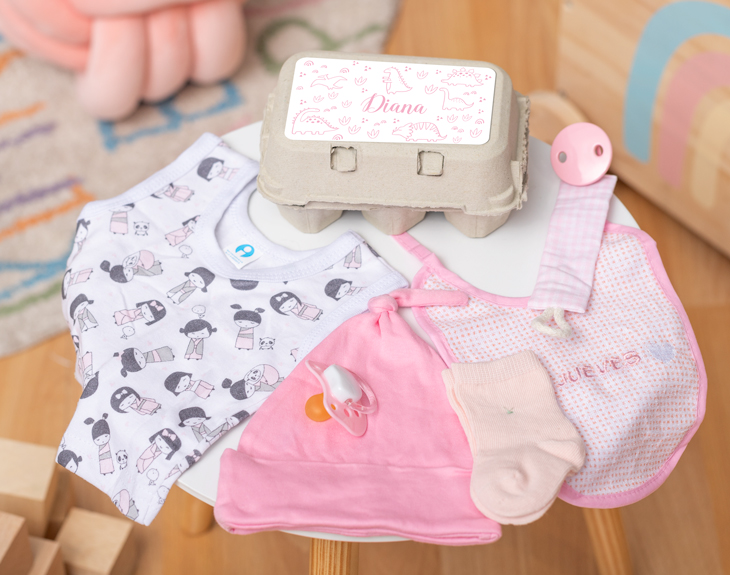 Baby girl set in an egg carton "Pastel Dinosaur" - Made In Gift
