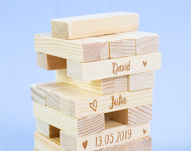 Engraved Jenga game with name "Hearts" - Made in Gift