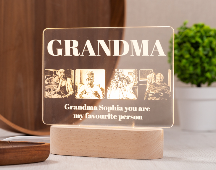 Methacrylate lamp "Grandma" with engraved photos - Made In Gift