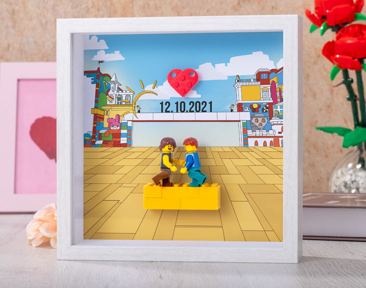 Marco de madera "Loveland" con minifiguras Lego - Regalo Original