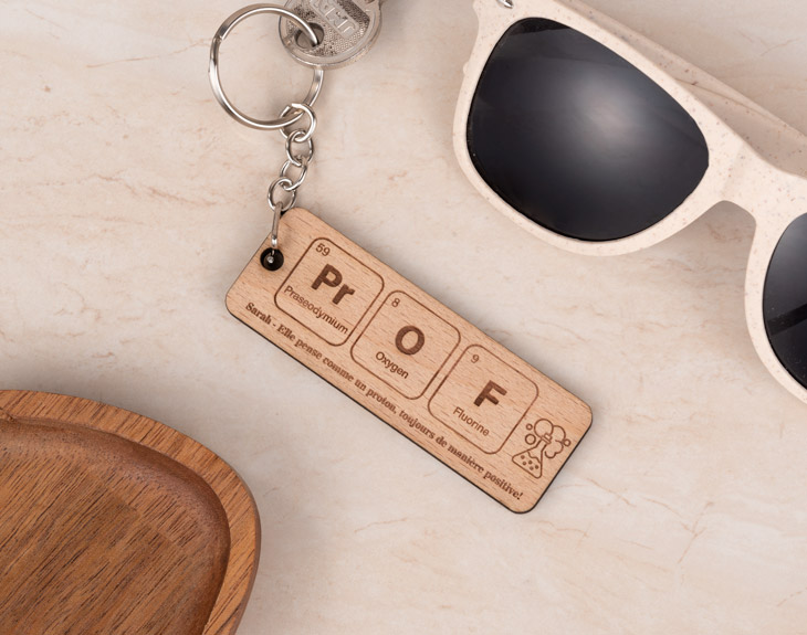 Porte-clés en bois personnalisé "Tableau périodique : Prof" - MadeinGift