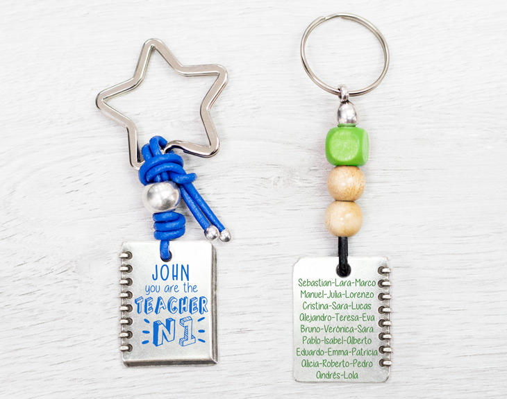 Customised colour book-shaped keyring "Teacher nº1" - Made in Gift