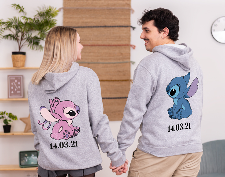 Personalised back hoodies pack "Stitch couple" - Made In Gift