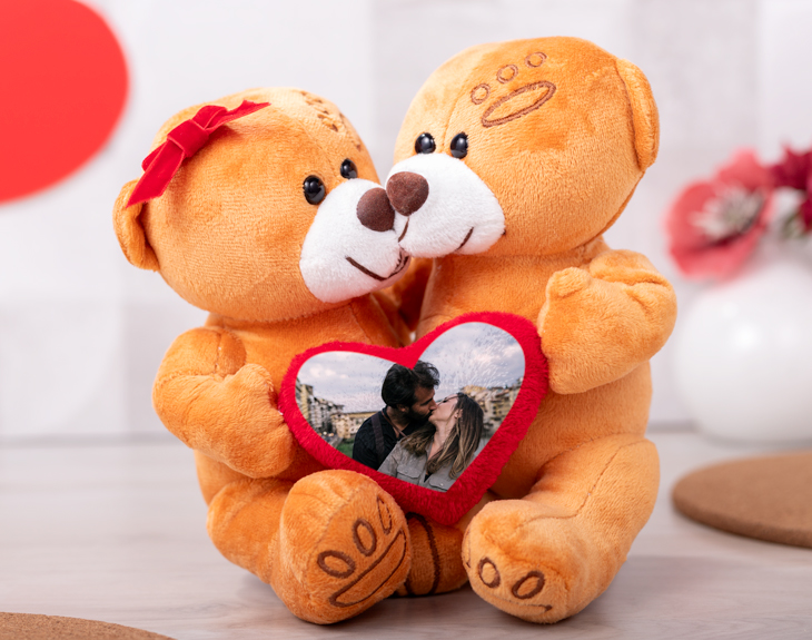 Pareja de ositos de peluche con corazón con foto - Regalo Original