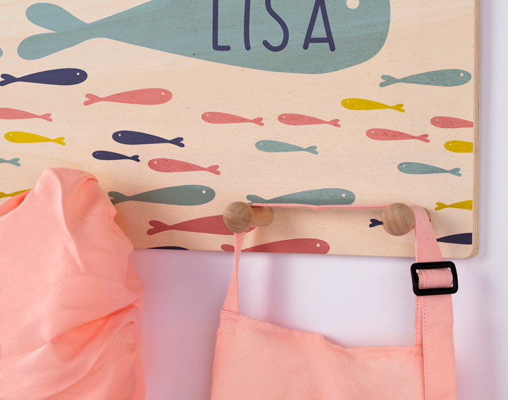Perchero de madera "Pececitos" personalizado - Regalo Original