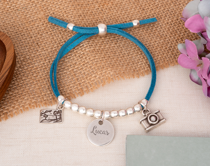 Pulsera "Charm" Ante Azul - Regalo Original