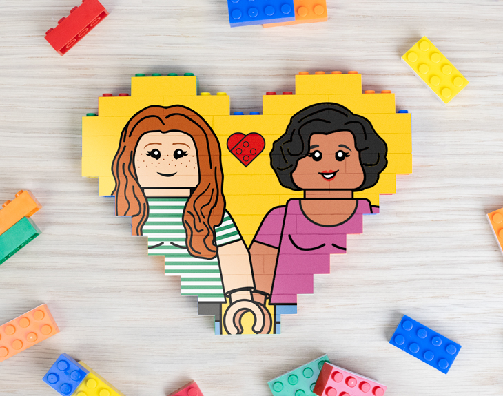 Puzzle de bloques corazón personalizado "Pareja Lego pop" - Regalo Original