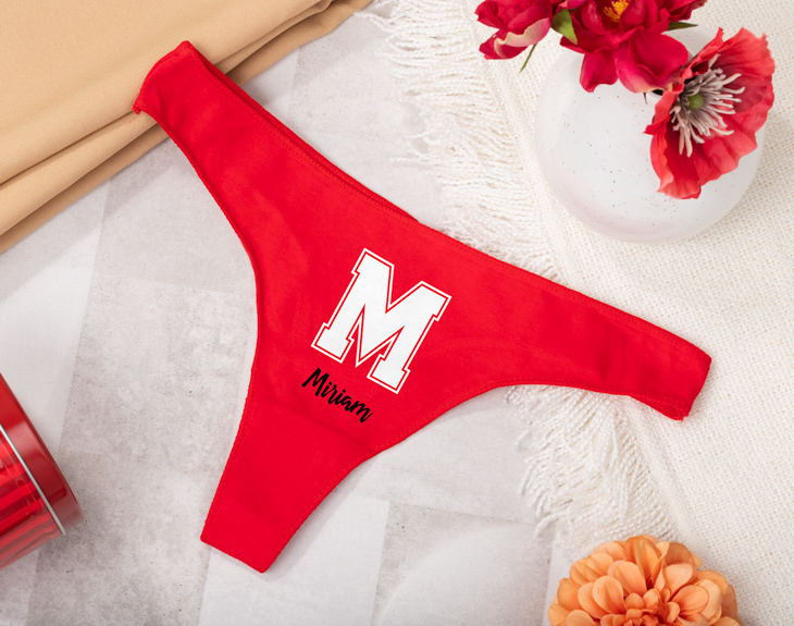 Customised red thong "College Alphabet"- Made In Gift