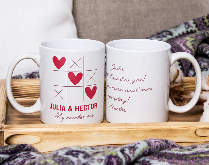 Customised mugs for couples "Noughts and crosses of love" - Made In Gift
