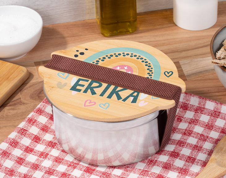 Personalisierte Tupperdose Haku "Pastellfarbener Regenbogen" - Made In Gift